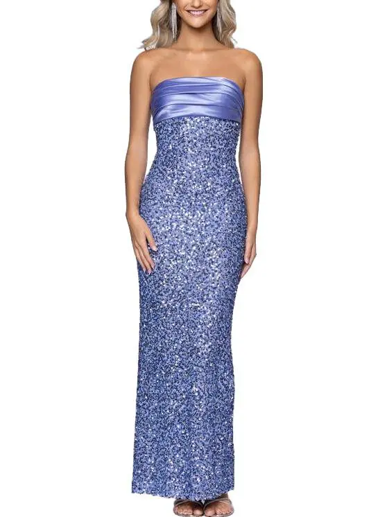 BLONDIE NITES Sequin & Satin Strapless Gown - Peri