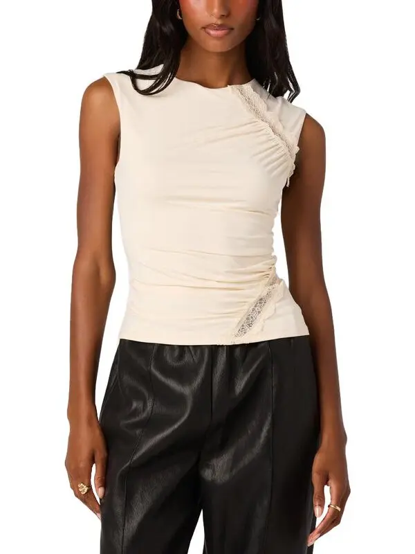 Astr The Label Frances Lace Trim Ruched Top - Cream