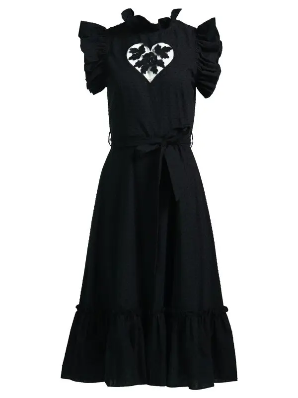 KRISTINIT Swiss Dot Ruffle Heart Dress - Black