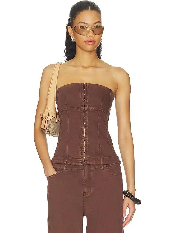 SOVERE / Dakota Denim Bodice Top In Brown - Hazelnut