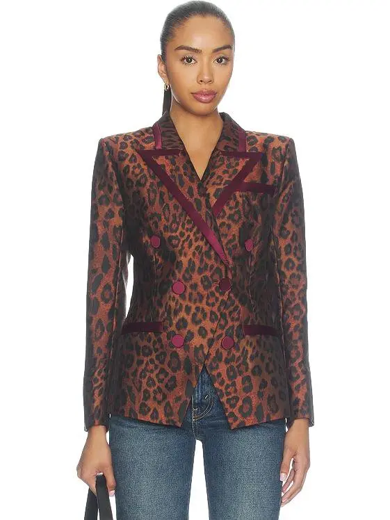 L'Agence Kyomi Blazer In Brown - Tan Multi Java Leopard & Merlot Red