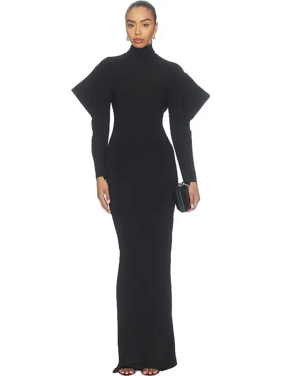 Norma Kamali Wing Sleeve Open Back Bow Neck Gown - Black