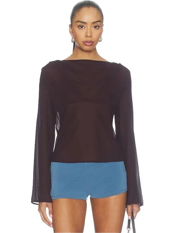 SEVEN WONDERS Luciana Boat Neck Long Sleeve Top - Chocolate