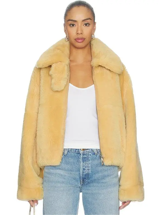 Helmut Lang Shearling Bomber Jacket In Yellow - Cornsilk
