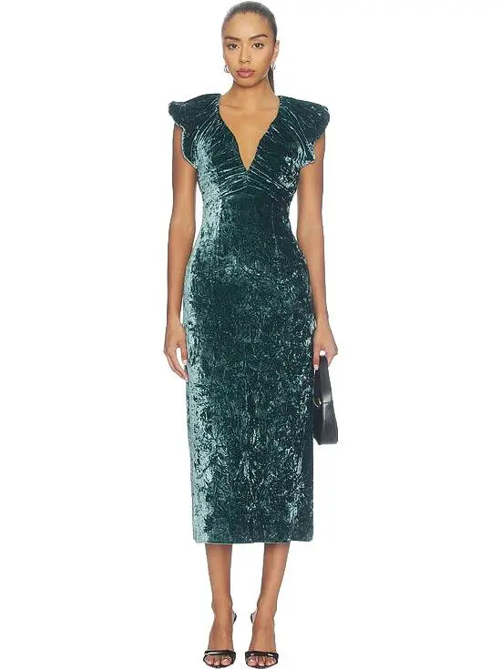 Ulla Johnson Astra V-neck Velvet Dress In Green - Jadeite