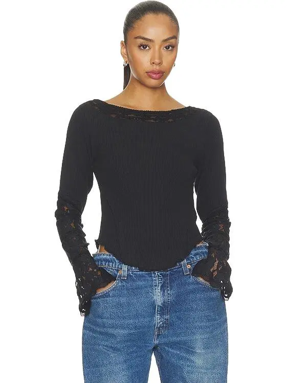 Free People Amber Lace Cuff Top - Black