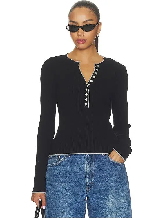 525 America Emmeline Rib Layered Henley In Black - Black Combo