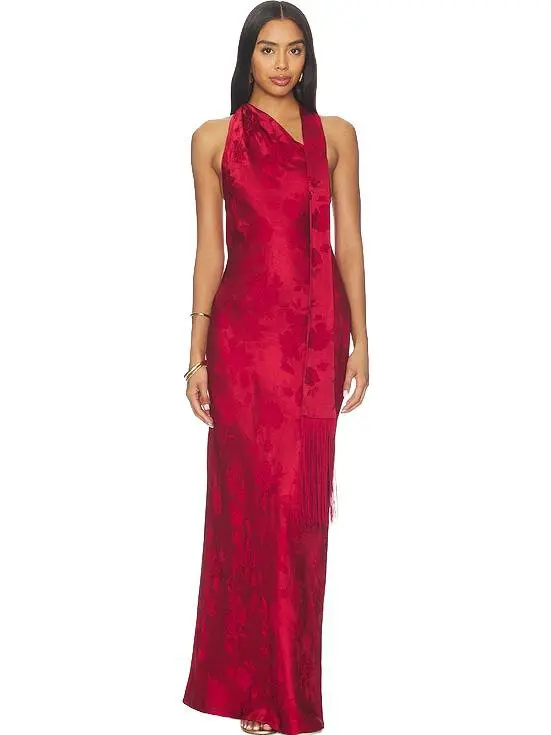 Amanda Uprichard Sonya Maxi Dress With Fringe In Red - Rosette