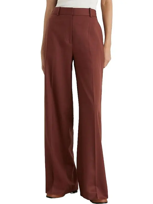 REISS Solene Wool Blend Wide Leg Trousers - Brick Red