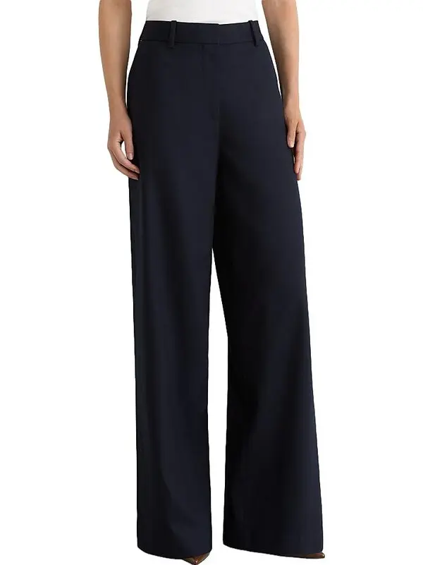 REISS Solene Wool Blend Wide Leg Trousers - Navy