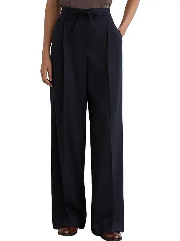 REISS Petite Solene Wool Blend Wide Leg Pants - Navy