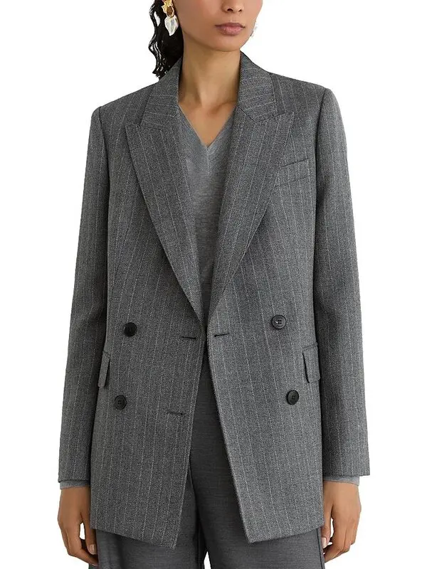 REISS Astrid Wool Double Breasted Blazer - Grey