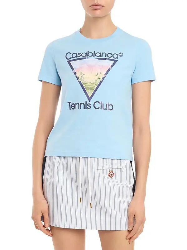 Casablanca Tennis Club Icon Printed Fitted Cotton Tee - Blue