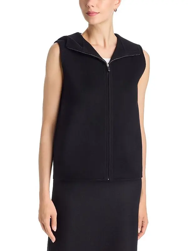Theory Wool Blend High Collar Zipper Vest - Black