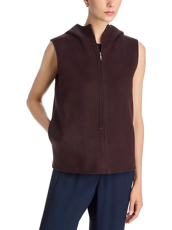 Theory Wool Blend High Collar Zipper Vest - Cacao