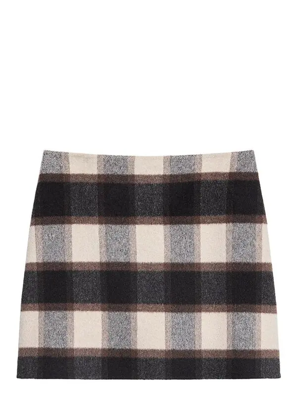 Theory Wool Blend Mini Skirt - Brown Multi