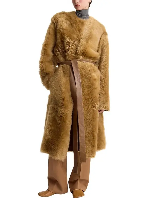 FFORME Demi Reversible Shearling Belted Coat - Camel