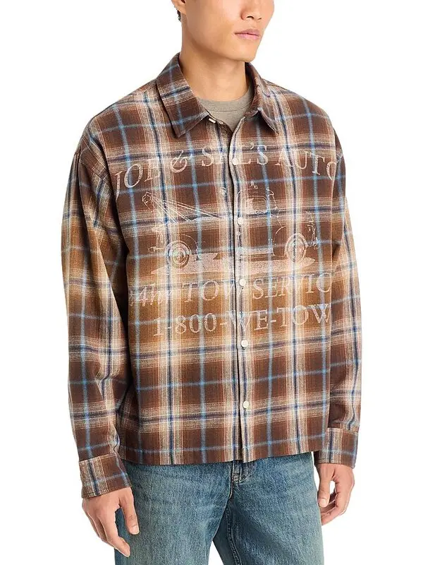 PACSUN Joe Loose Plaid Logo Flannel Shirt - Multi