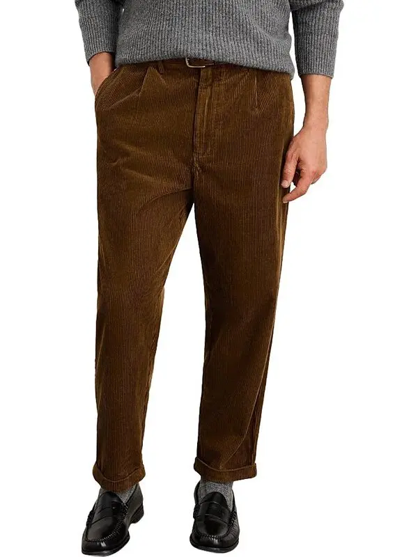 ALEX MILL Relaxed Fit Standard Pleated Corded Pants - Saddle