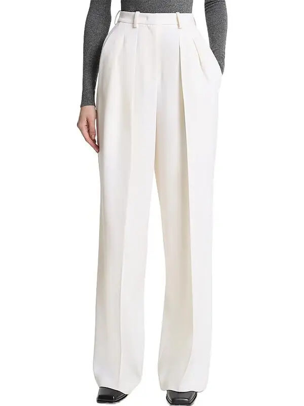 Michael Kors Wool High Waisted Pleated Slouch Pants - Ivory
