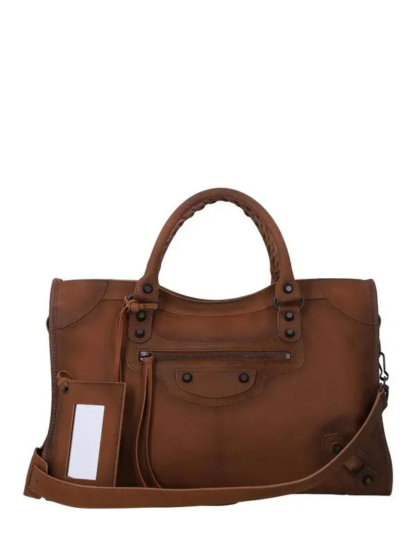 Balenciaga Large Leather Top Handle Tote Bag - Marrone