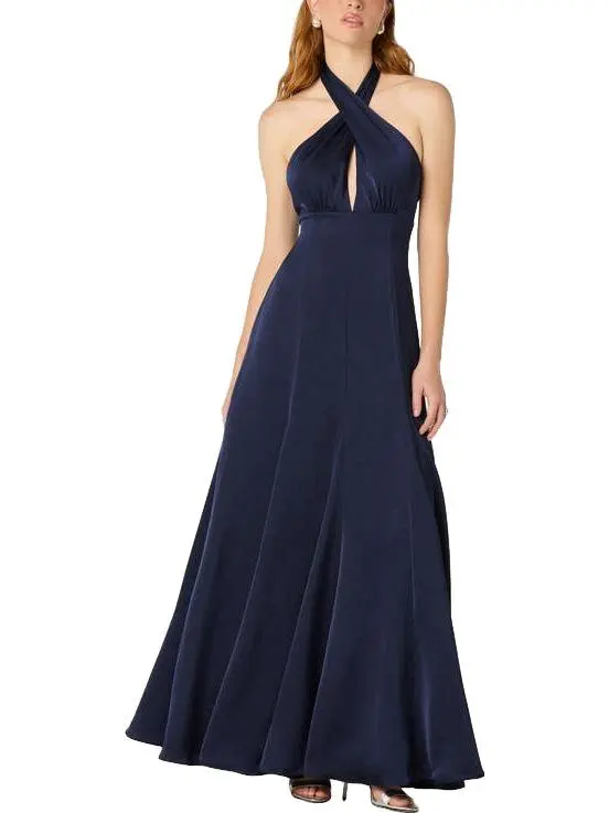 Astr The Label Desire Halter Maxi Gown - Navy