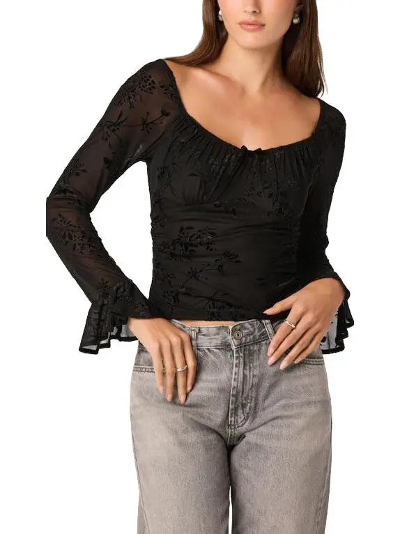 Astr The Label Belsie Burnout Mesh Top - Black
