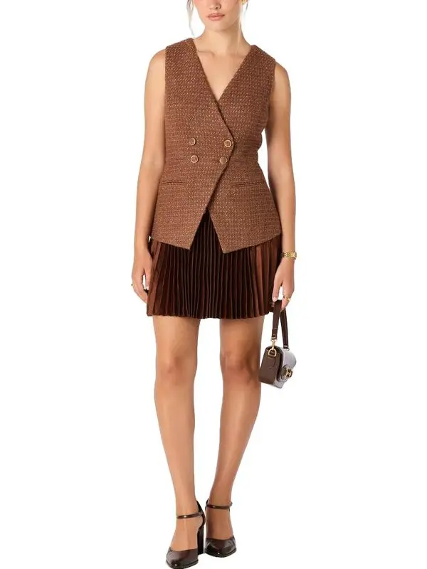 Astr The Label Allyson Tweed & Satin Pleated Minidress - Brown