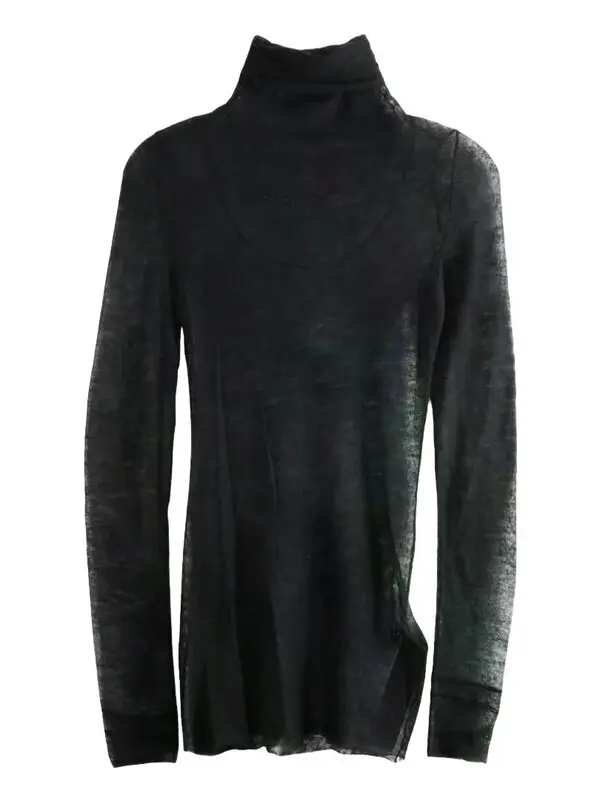 YEHUAFAN Semi-sheer Roll-neck Top - Black