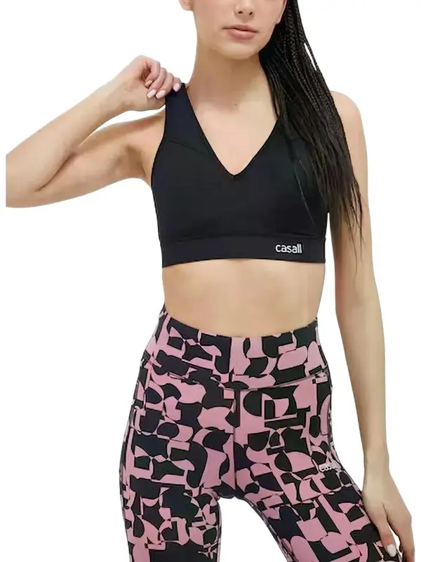 CASALL V-neck Logo-patch Sports Bra - Black