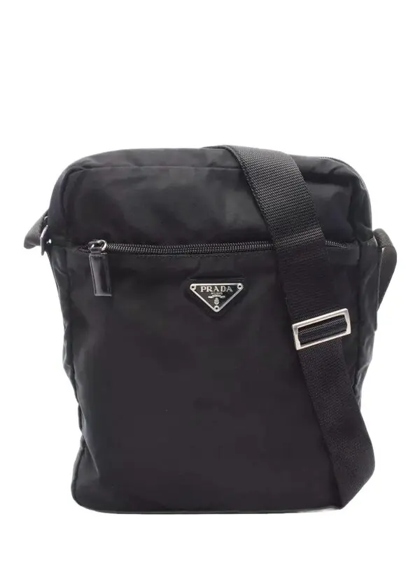 Prada 2000s Triangle Logo Shoulder Bag - Black
