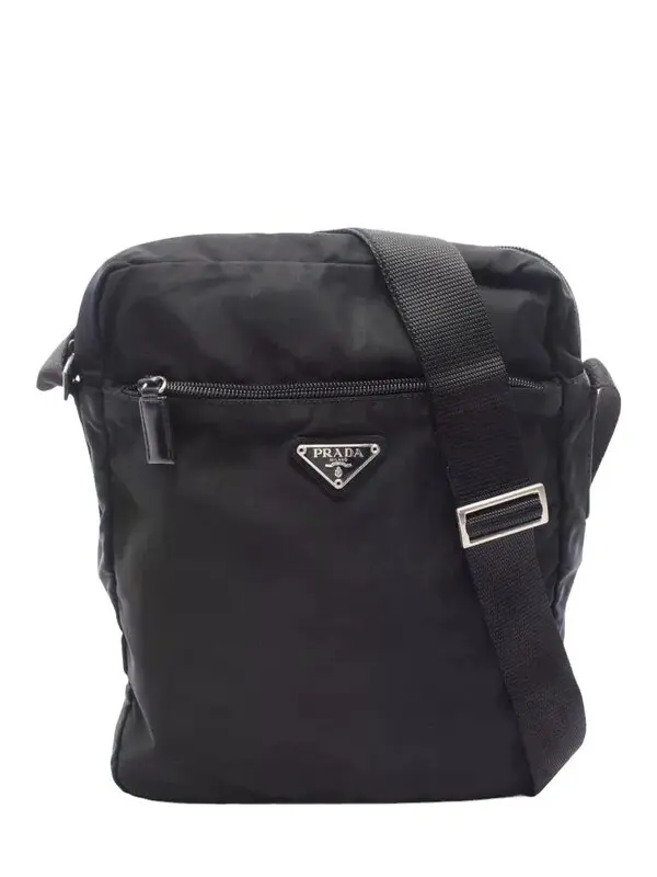 Prada 2000s Triangle Logo Shoulder Bag - Black