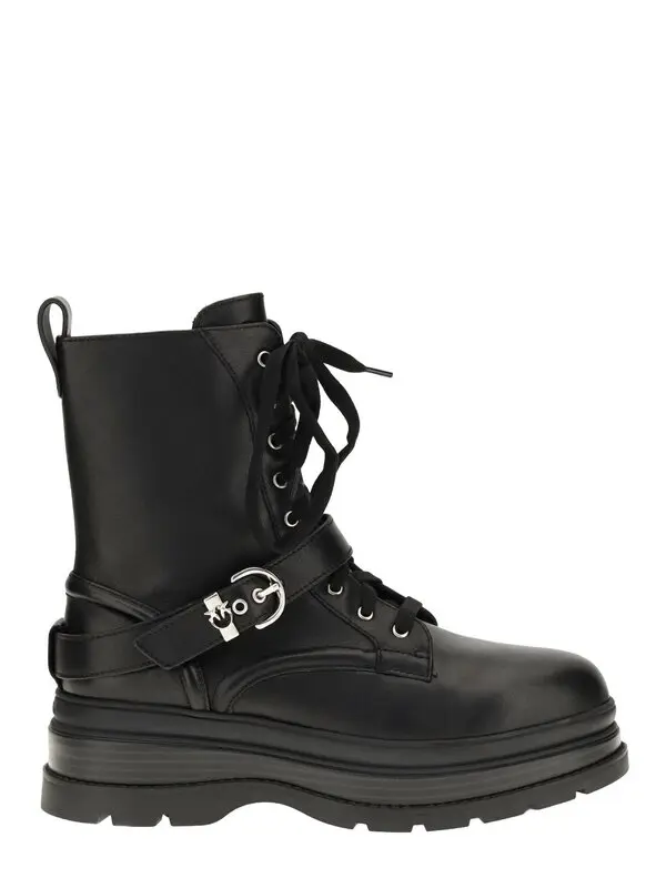 Pinko Eva Lace-up Leather Ankle Boots - Black