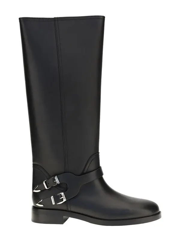 Pinko Leather Boots With Buckle - Black