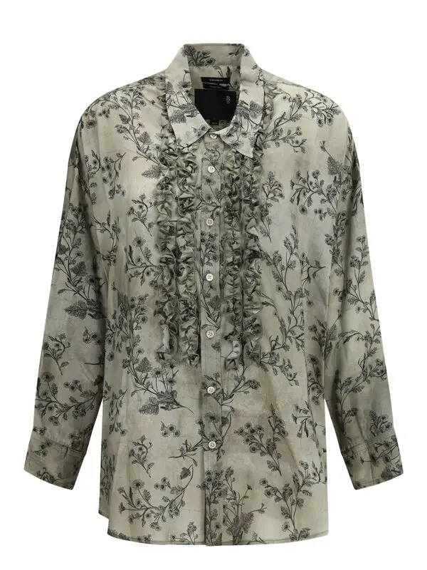 R13 V-neck Ruffle Shirt - Green