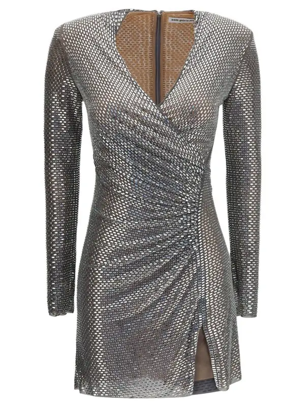 SELF-PORTRAIT Jewel-detail Wrap Dress - Silver