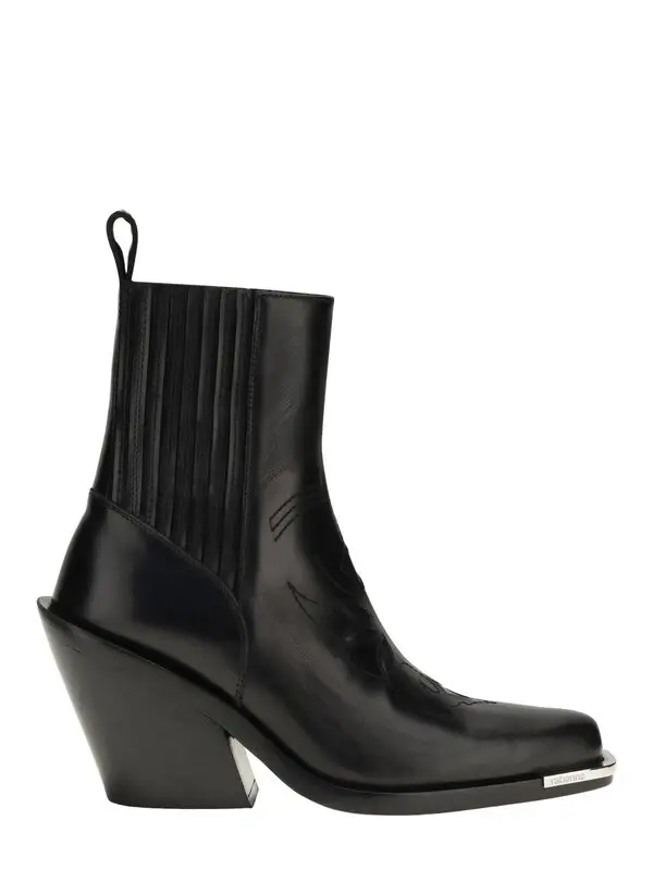 Rabanne Leather Cowboy Ankle Boots - Black