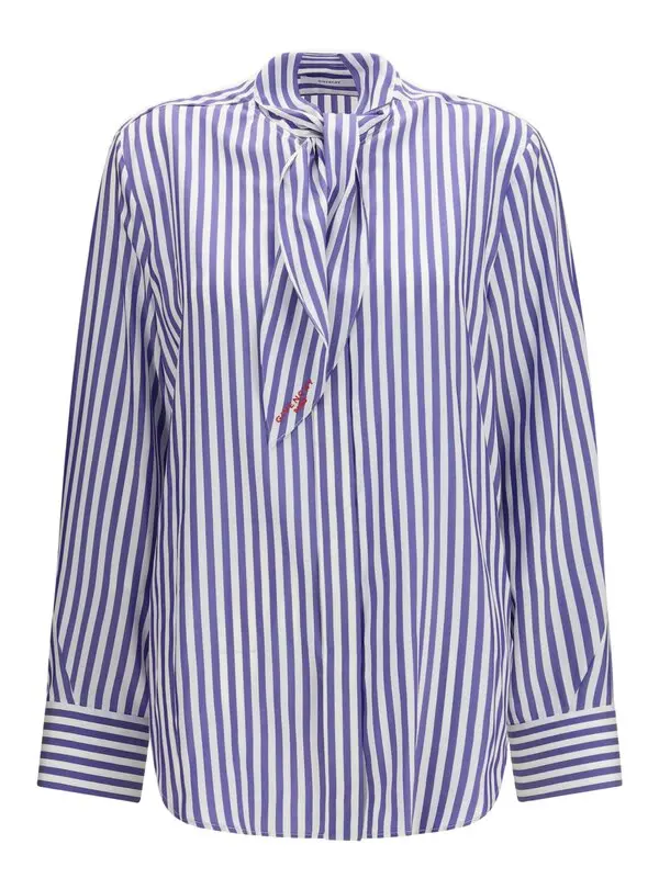 Givenchy Silk Striped Cocoon Shirt With Bow - Blue