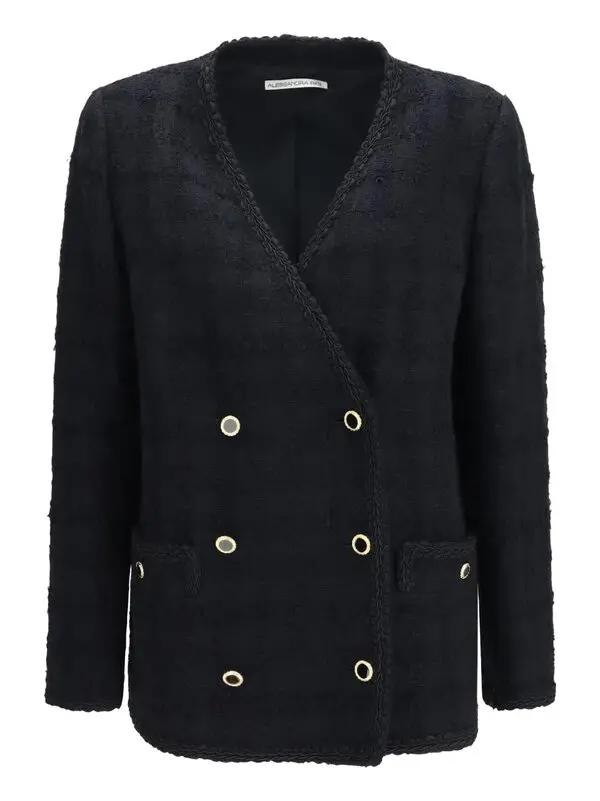 Alessandra Rich Double-breasted Checked Bouclé Tweed Jacket - Black