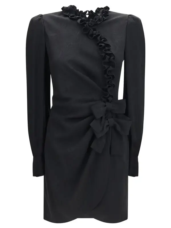 Alessandra Rich Silk Jacquard Mini Dress With Ruffles - Black