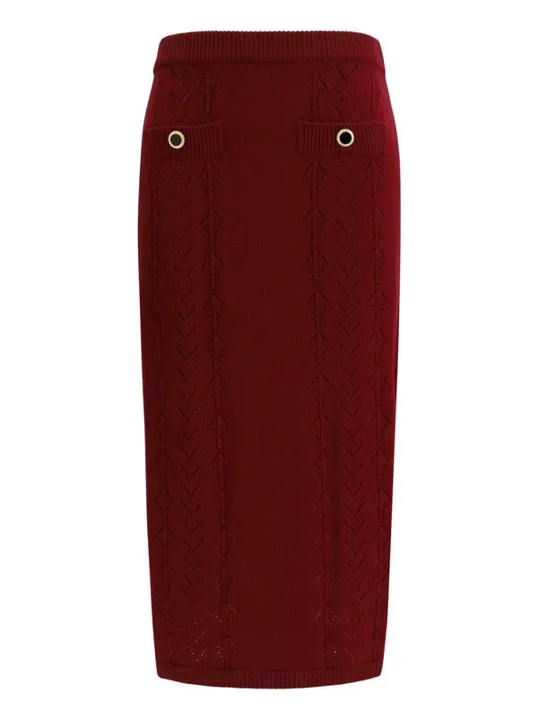 Alessandra Rich Merino Wool Midi Skirt - Bordeaux