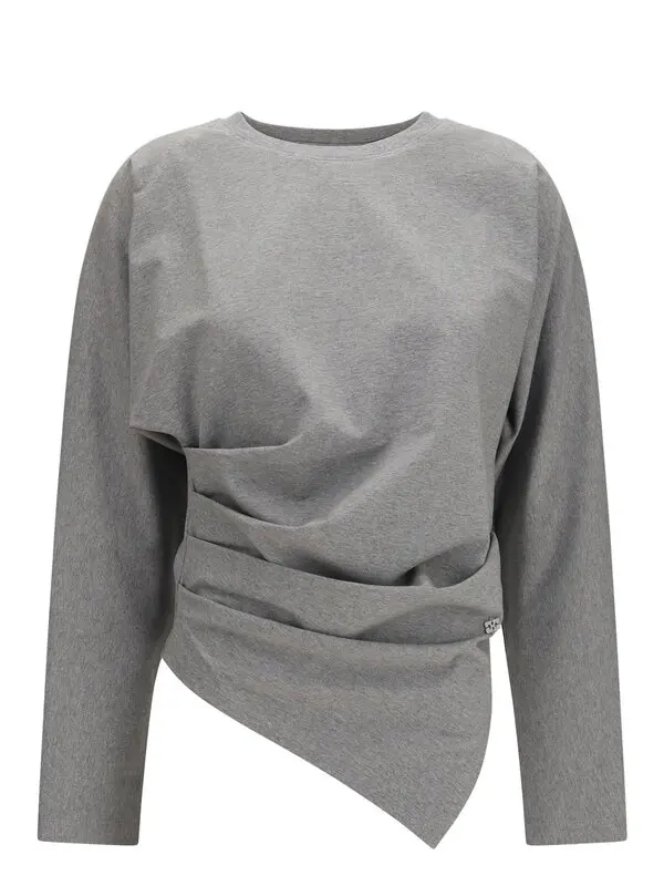GANNI Asyetric Draped Stretch Cotton Top Feale - Grey