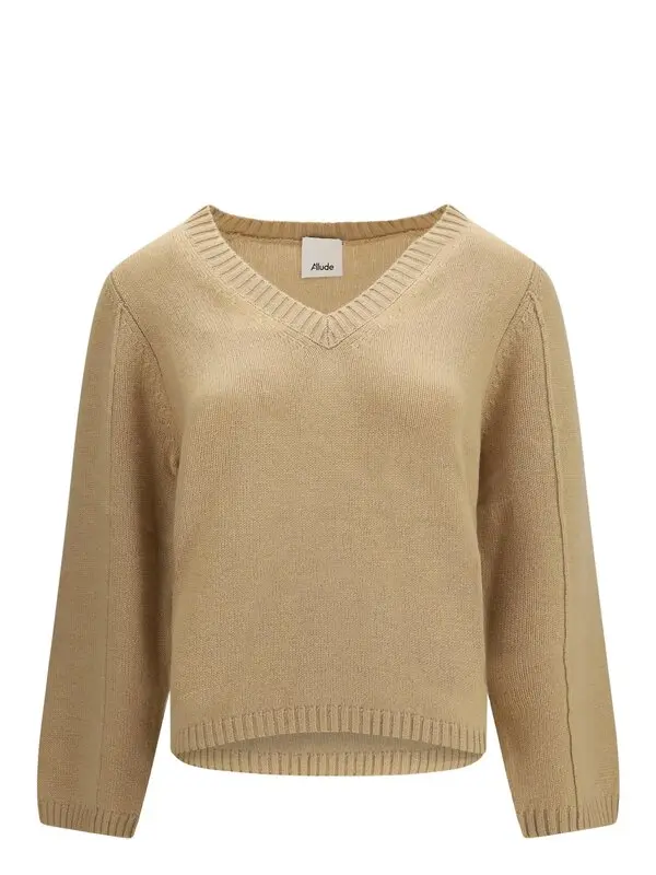 ALLUDE V-neck Cashere Sweater Feale - Beige