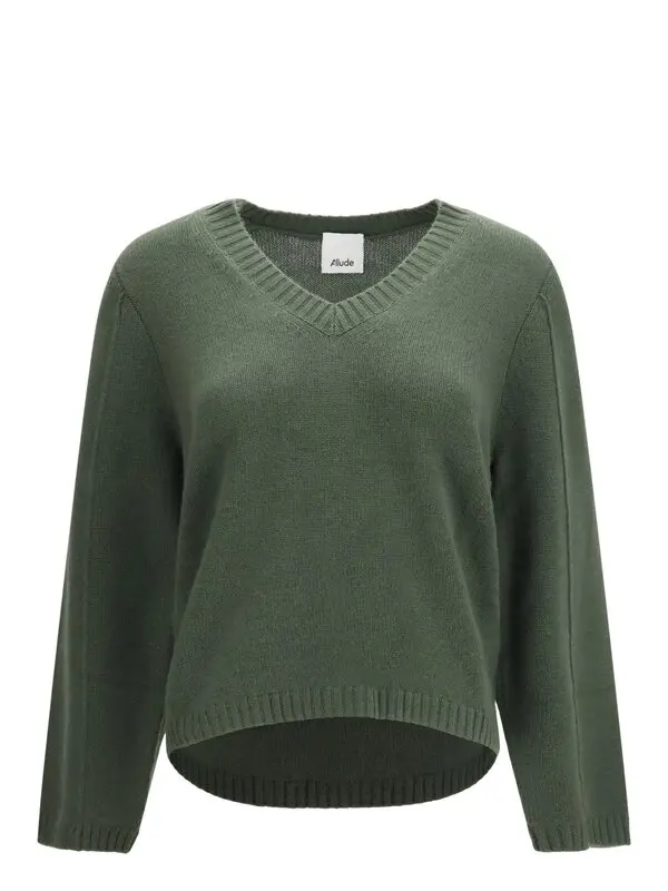 ALLUDE V-neck Cashmere Sweater - Green