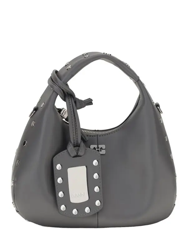 GANNI Mini Studded Hobo Handbag - Grey