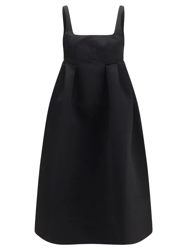 GANNI Duchesse Satin Midi Dress With Corset - Black