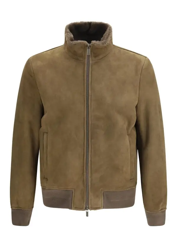 SALVATORE SANTORO High-neck Suede Jacket - Brown