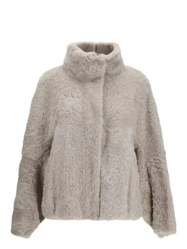 Brunello Cucinelli High-neck Shearling Jacket - Grey