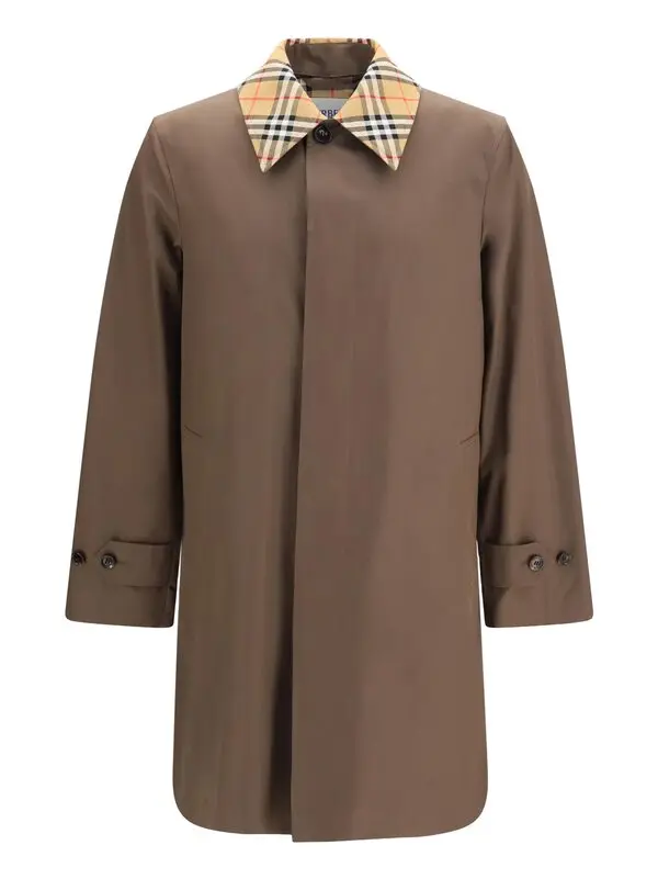 Burberry Tottenham Cotton Gabardine Coat With Check Collar - Brown