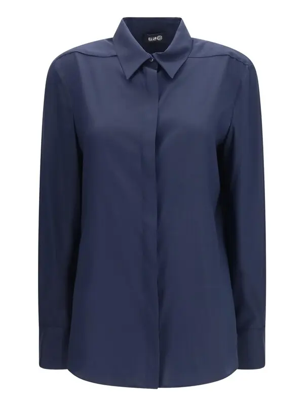 ELLA Silk Shirt With Back Gathering - Blue